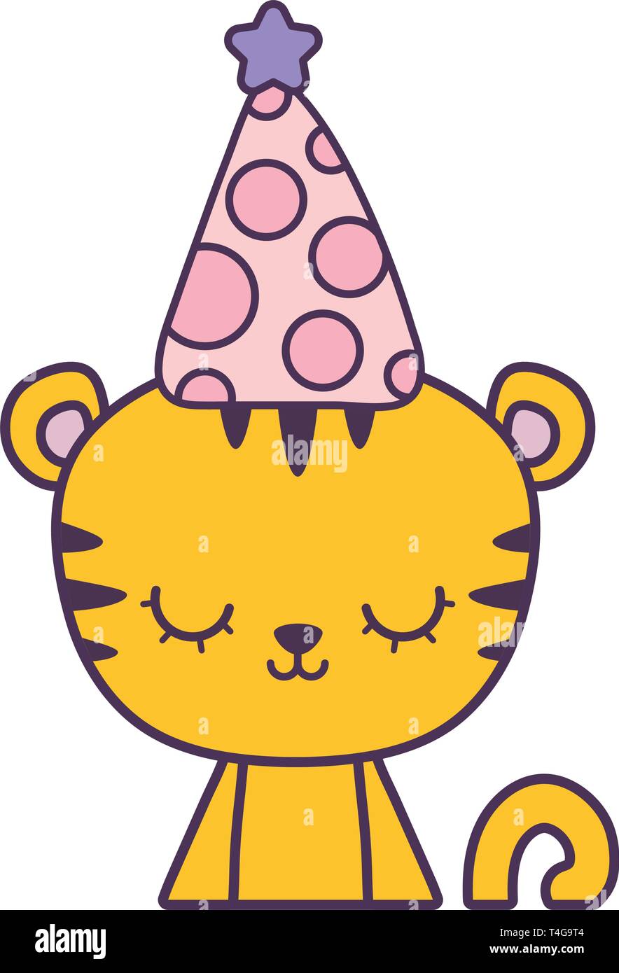 cute tiger animal with hat party vector illustration design Stock ...