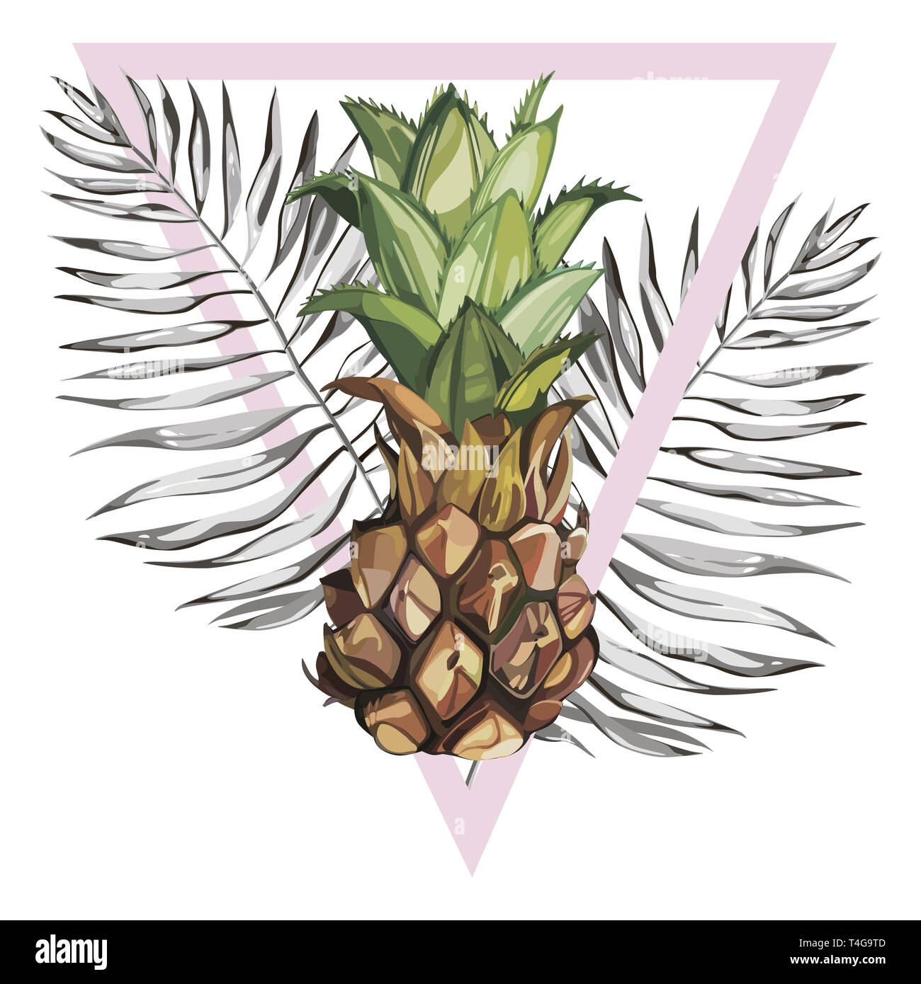 Pineapple with tropical leaves.Element for design of invitations, movie ...