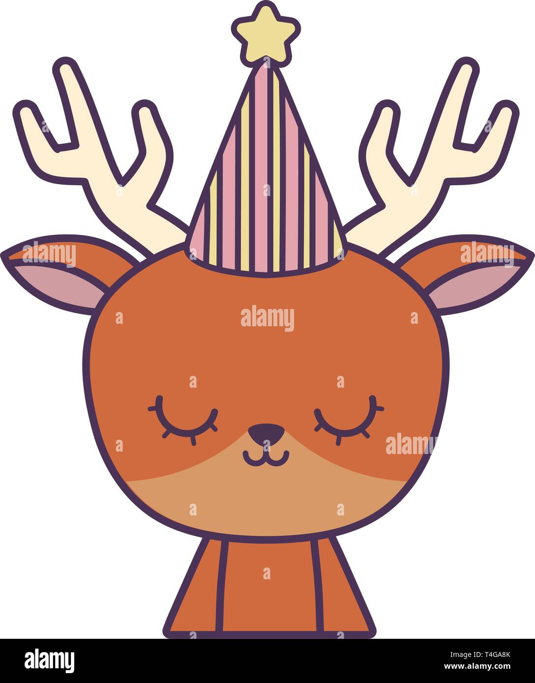 cute reindeer with hat party vector illustration design Stock Vector ...