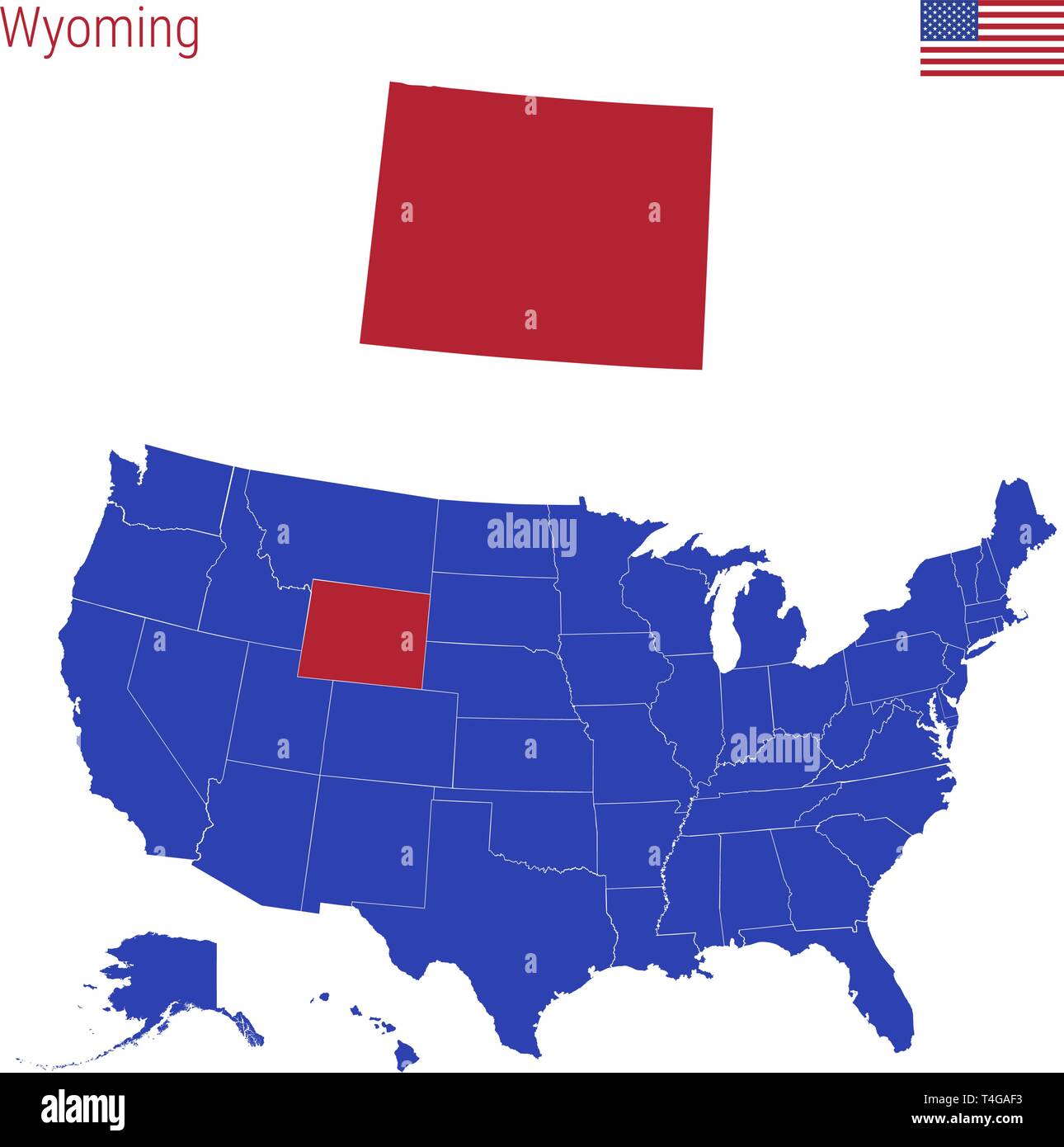 The State of Wyoming is Highlighted in Red. Vector Map of the United ...