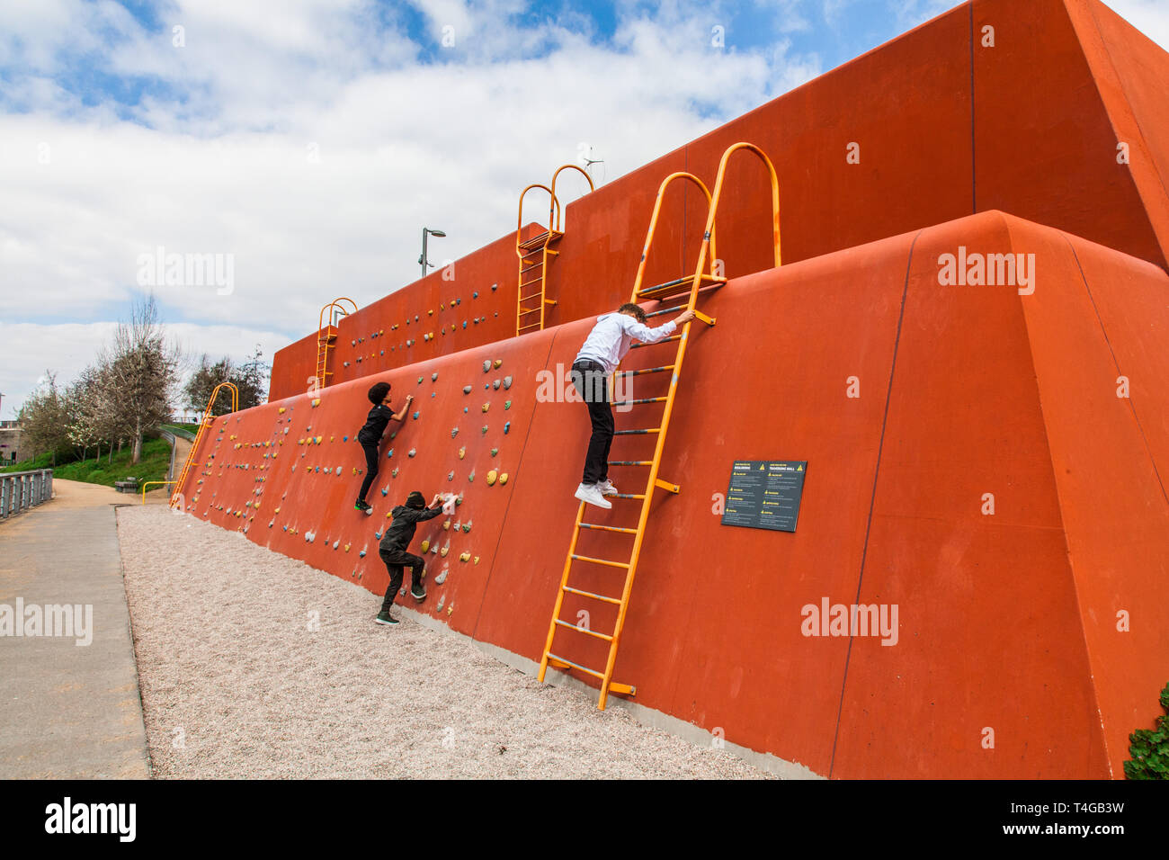 Climbing wall at the Queen Elizabeth Olympic park, Stratford, London ...