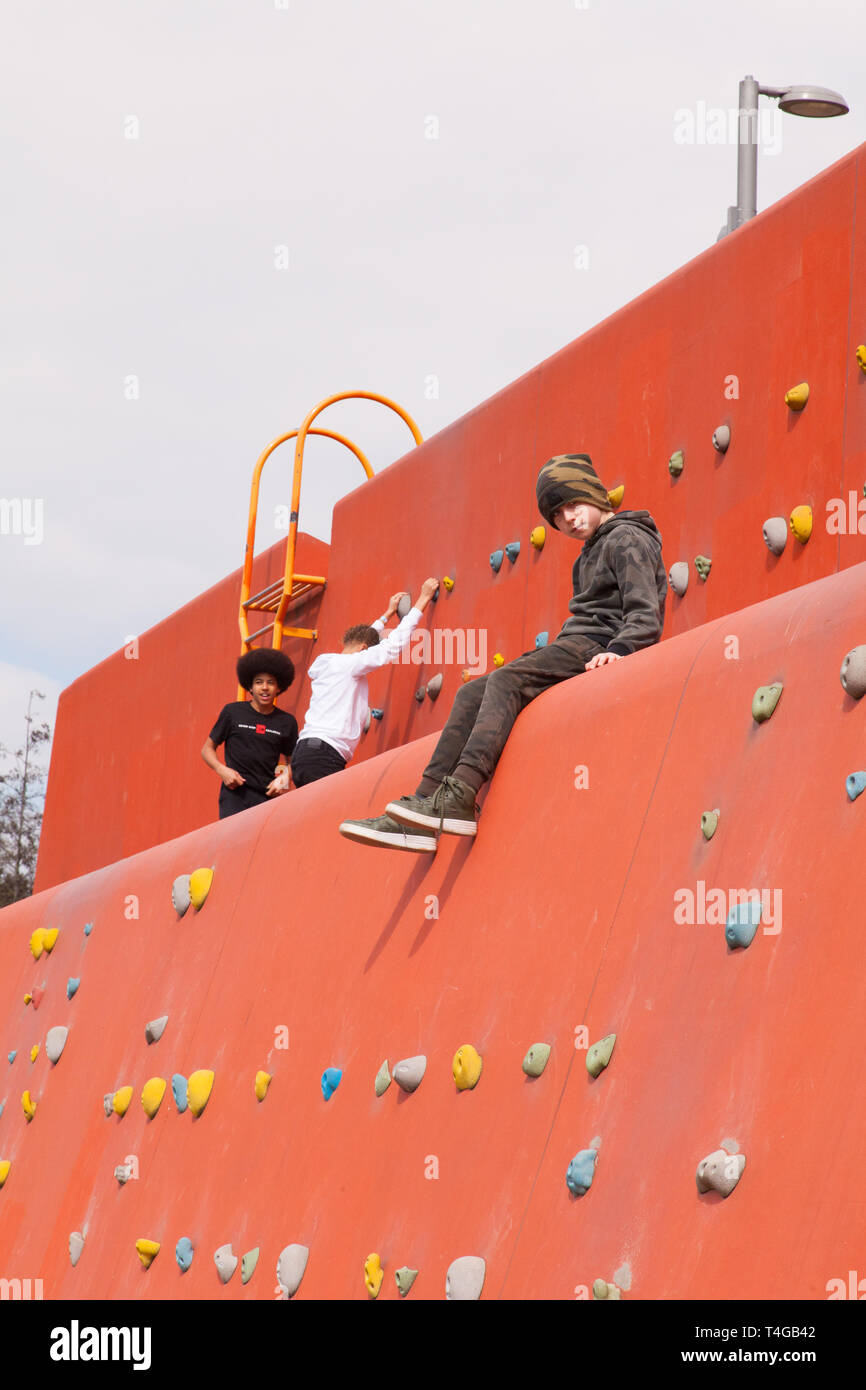 Climbing wall at the Queen Elizabeth Olympic park, Stratford, London ...