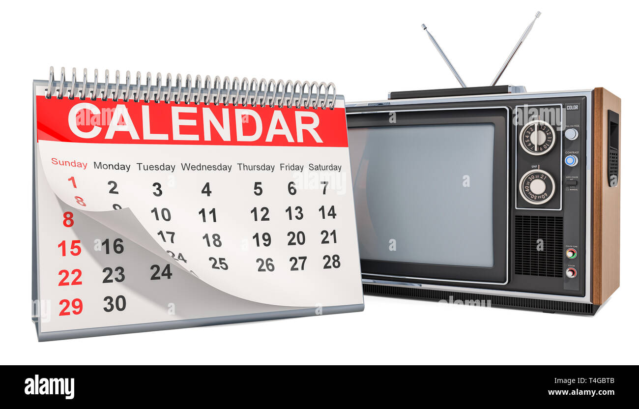 Desk Calendar with TV set, 3D rendering isolated on white background ...