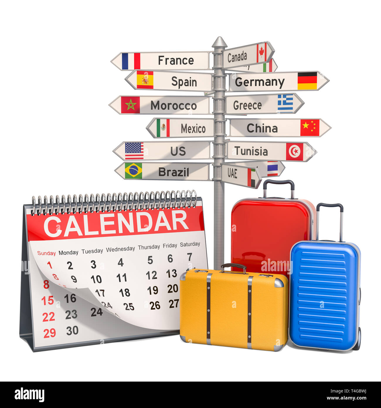 Travel Calendar concept, 3D rendering isolated on white background ...