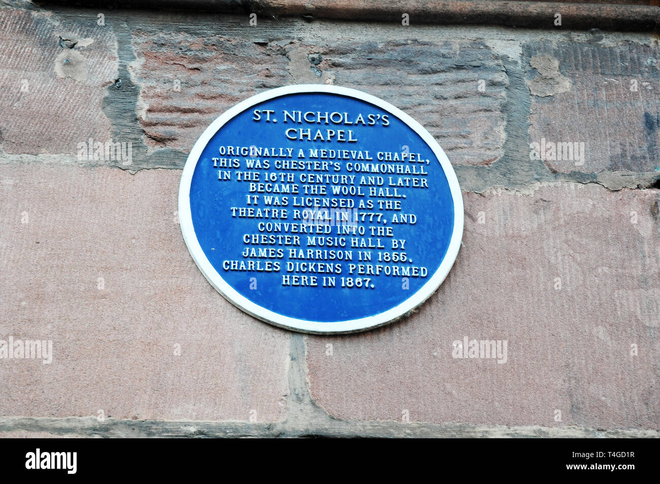 Blue plaque commemorating St Nicholas's Chapel, Chester Stock Photo - Alamy