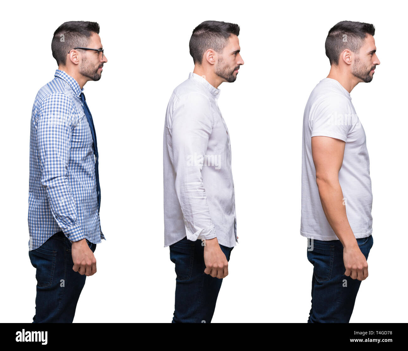 Collage of handsome business man over white isolated background looking ...