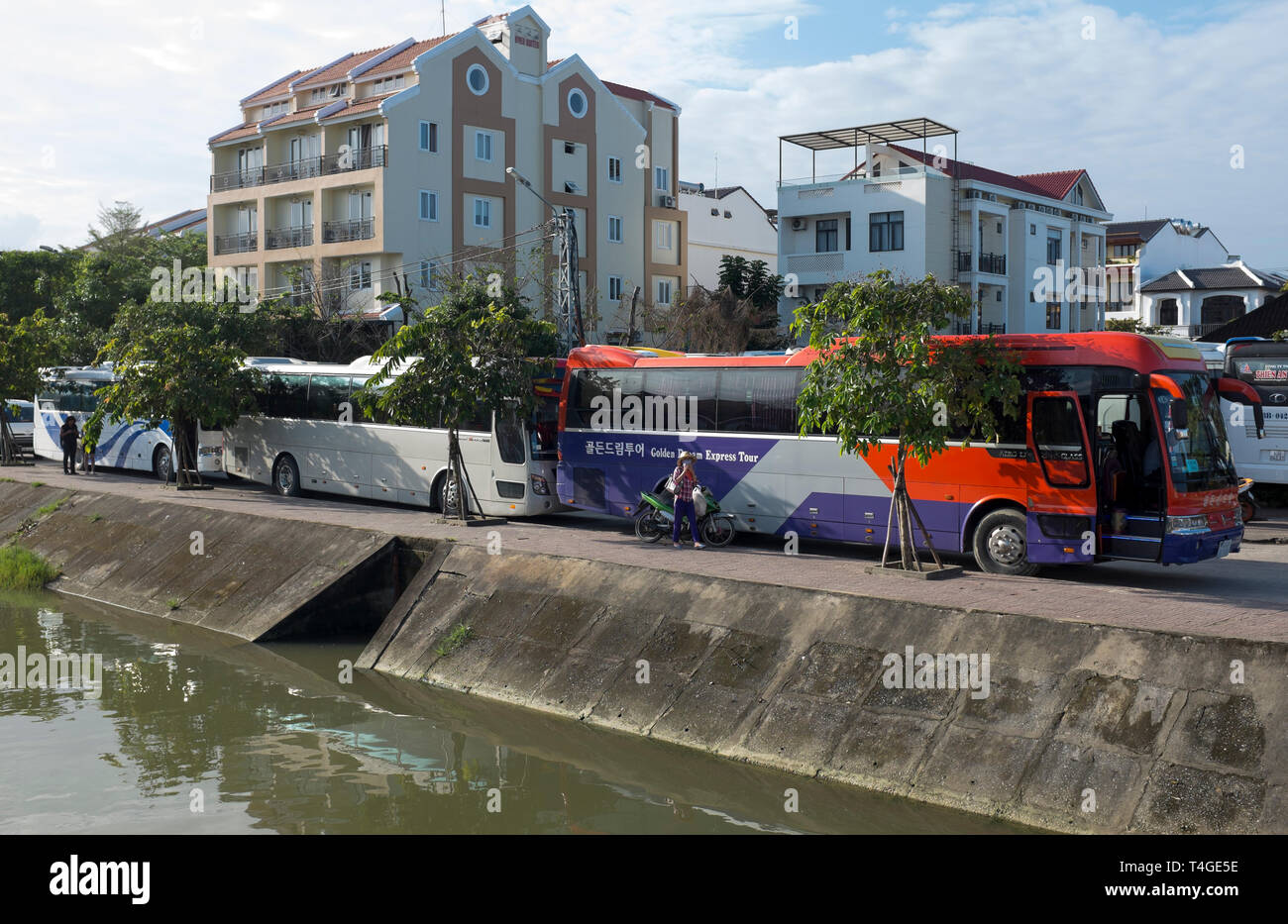 Tour Group Buses Parked outside the Old Town Hoi An Vietnam Stock Photo ...
