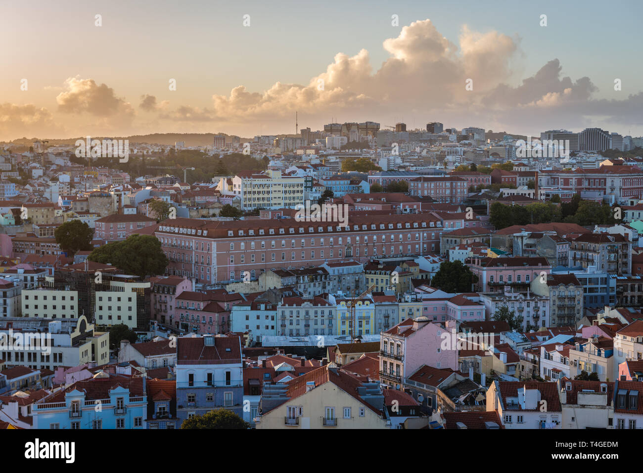 Evening sky over of Lisbon, Portugal, view from Miradouro da Graca ...