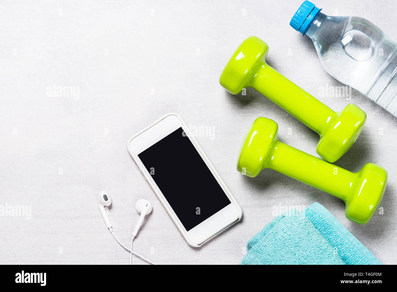 Finness background with sport equipment top view Stock Photo - Alamy