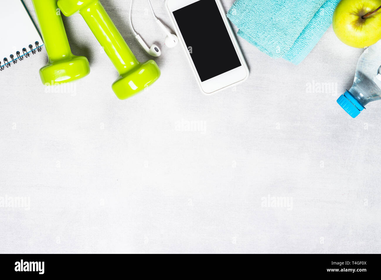 Finness background with sport equipment top view Stock Photo - Alamy
