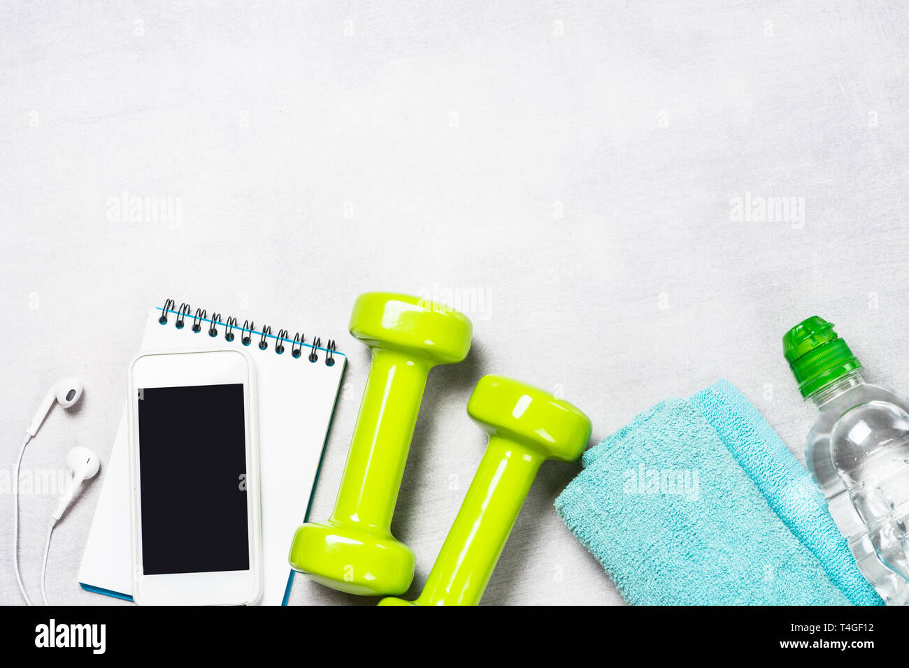 Finness background with sport equipment top view Stock Photo - Alamy