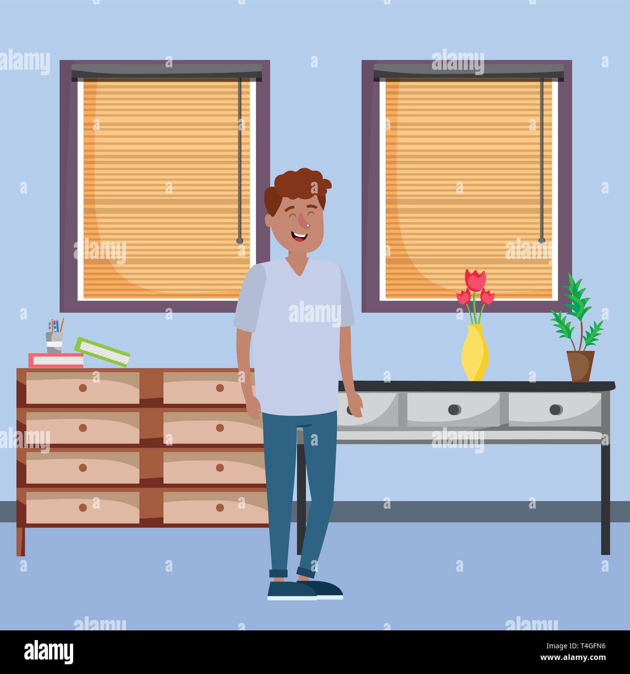 young man inside room cartoon vector illustration graphic design Stock ...