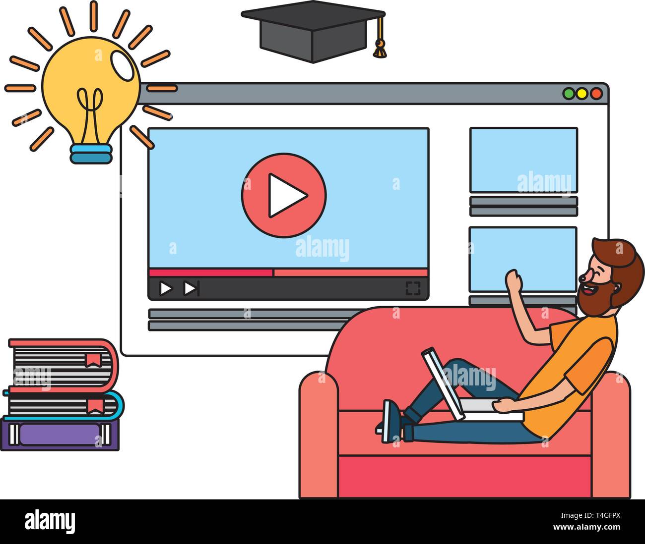 online education man with laptop cartoon vector illustration graphic ...