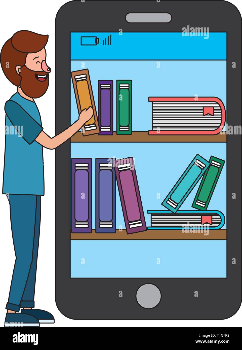 online education man with smartphone cartoon vector illustration ...