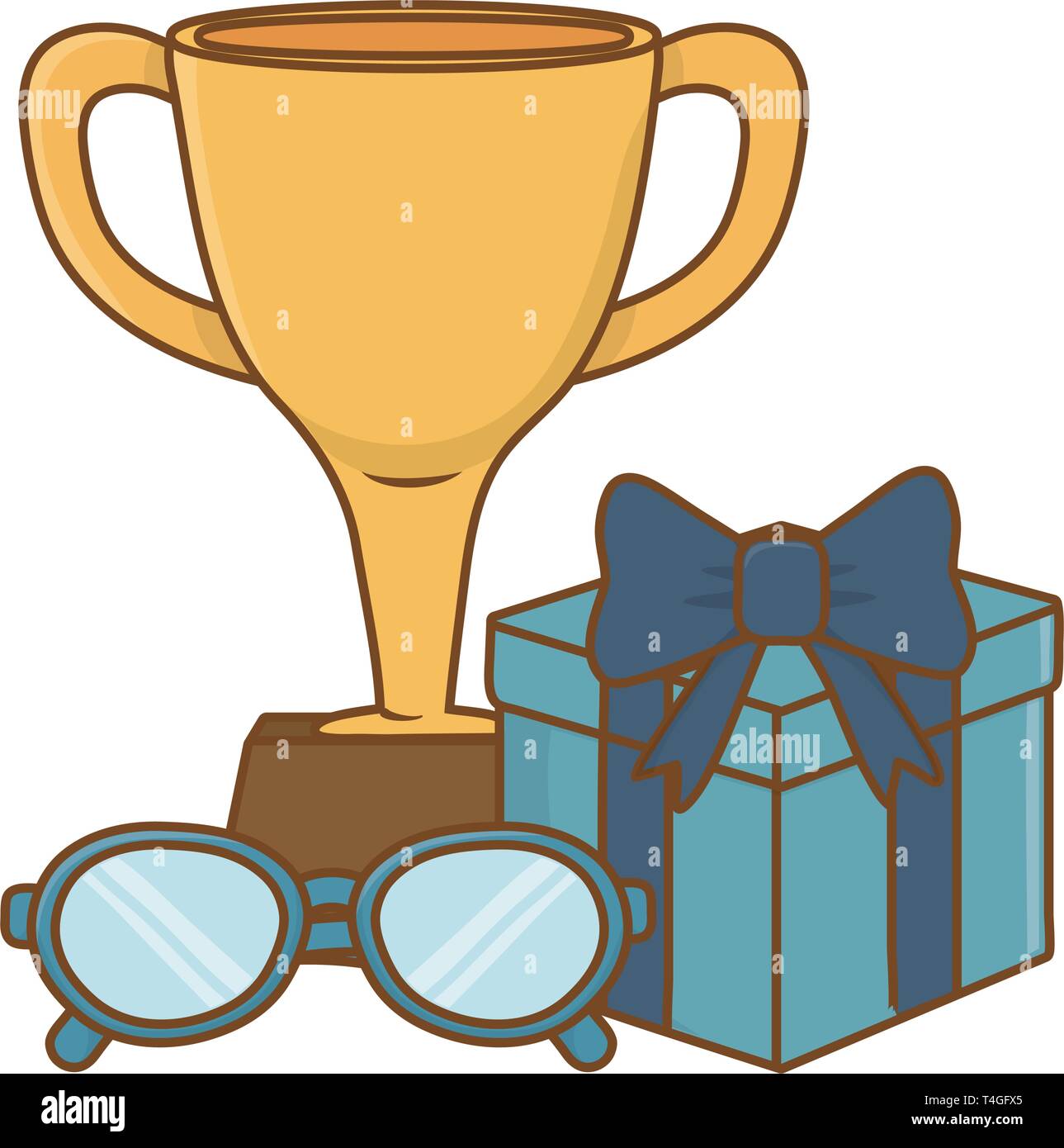 trophy with gift box and glasses icon cartoon vector illustration ...