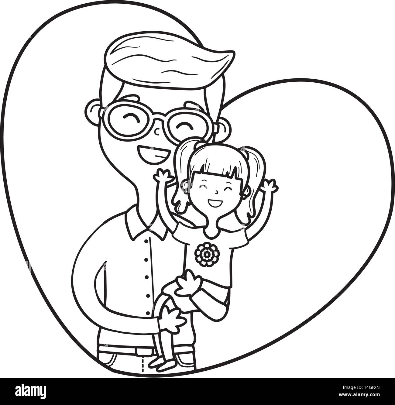 man carrying child avatar cartoon character glasses black and white ...