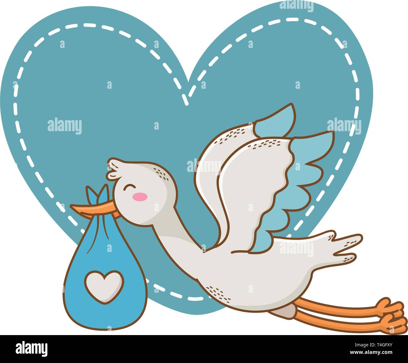 cute baby shower stork holding baby bag cartoon vector illustration ...
