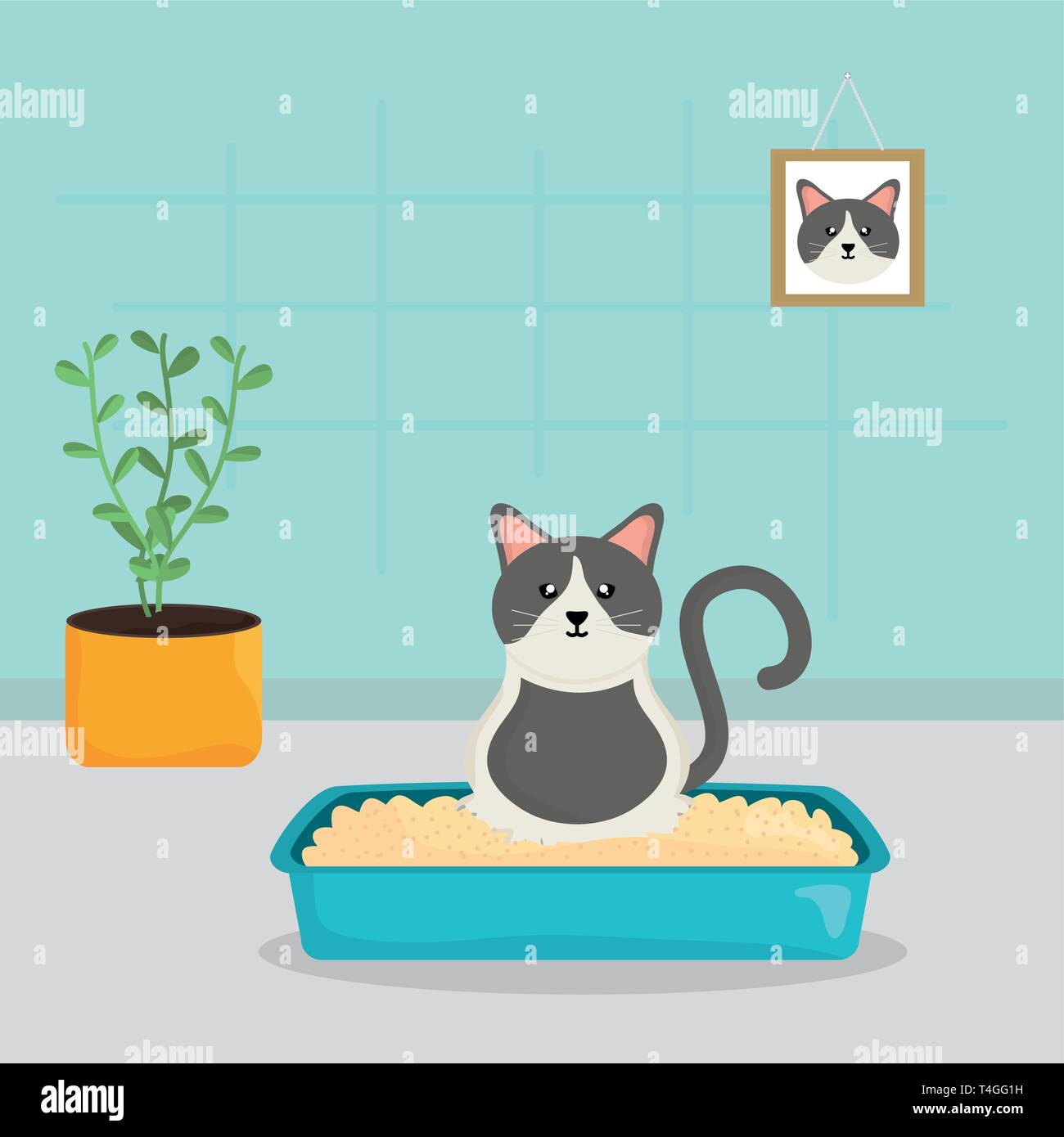 cute little cat with sand box vector illustration design Stock Vector ...