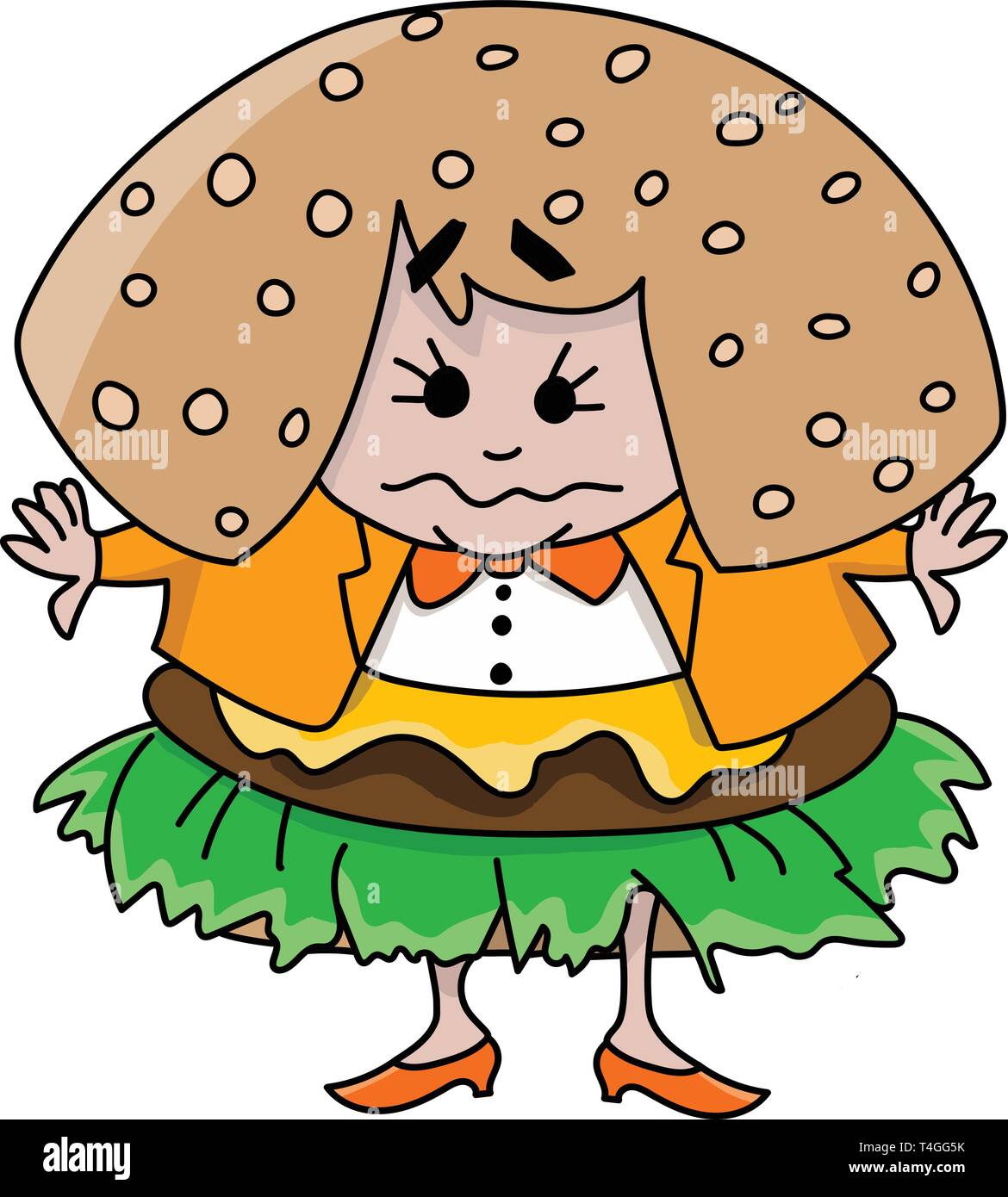 Cartoon woman who eats lots of fast food turns into a hamburger vector ...