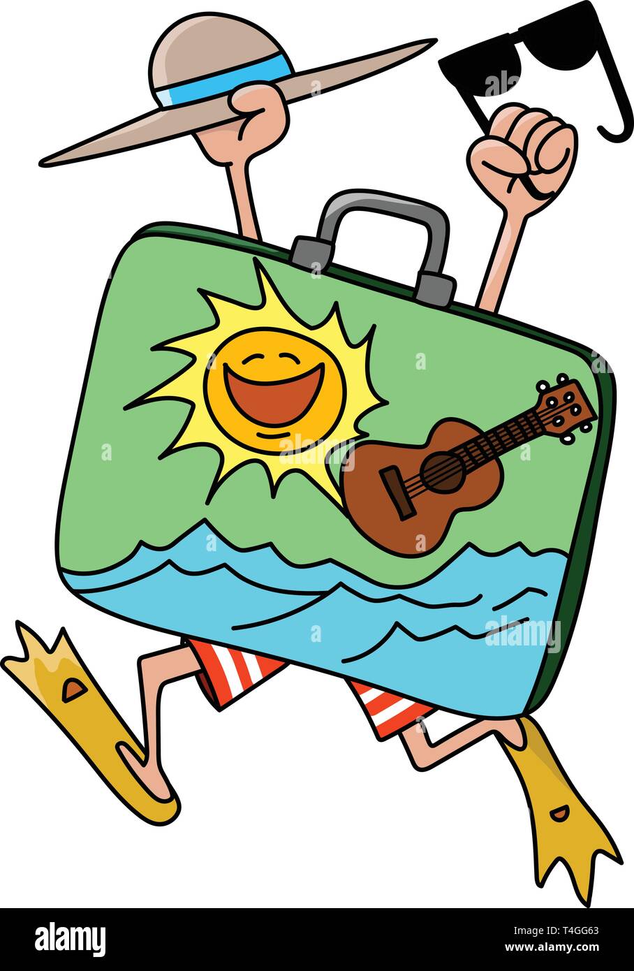 cartoon man wearing flippers holding his hat and sun glasses going on a ...