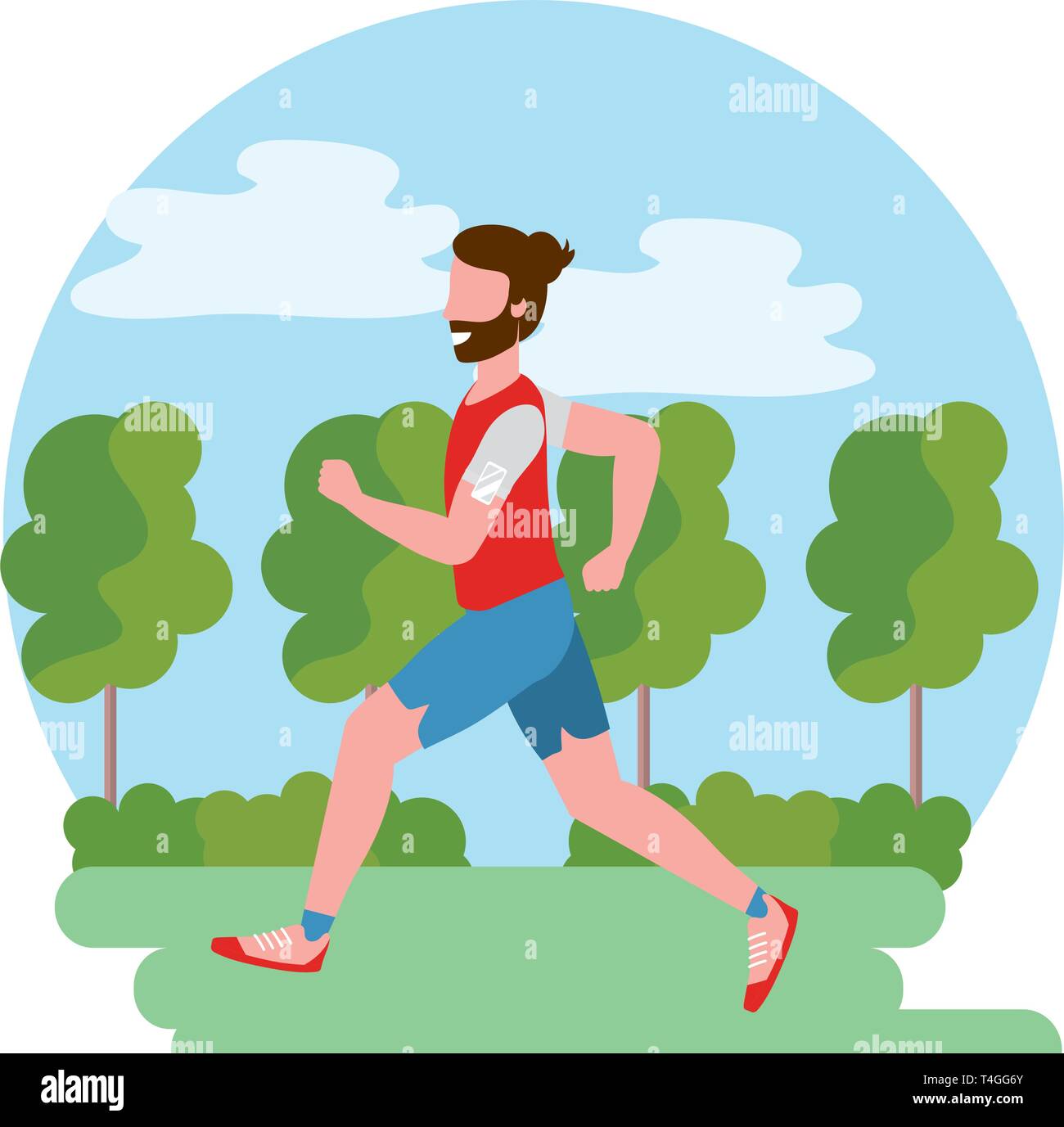 fitness sport train man outdoor scene cartoon vector illustration ...