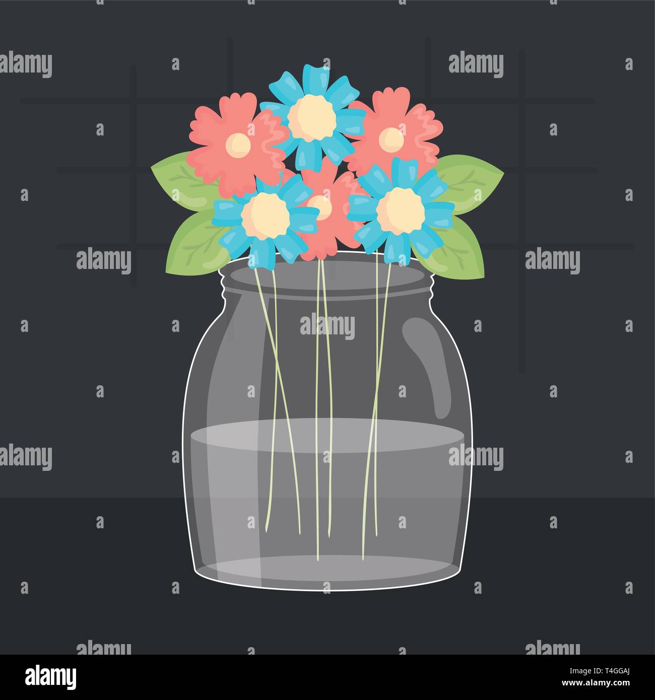mason jar glass with floral decoration vector illustration design Stock ...