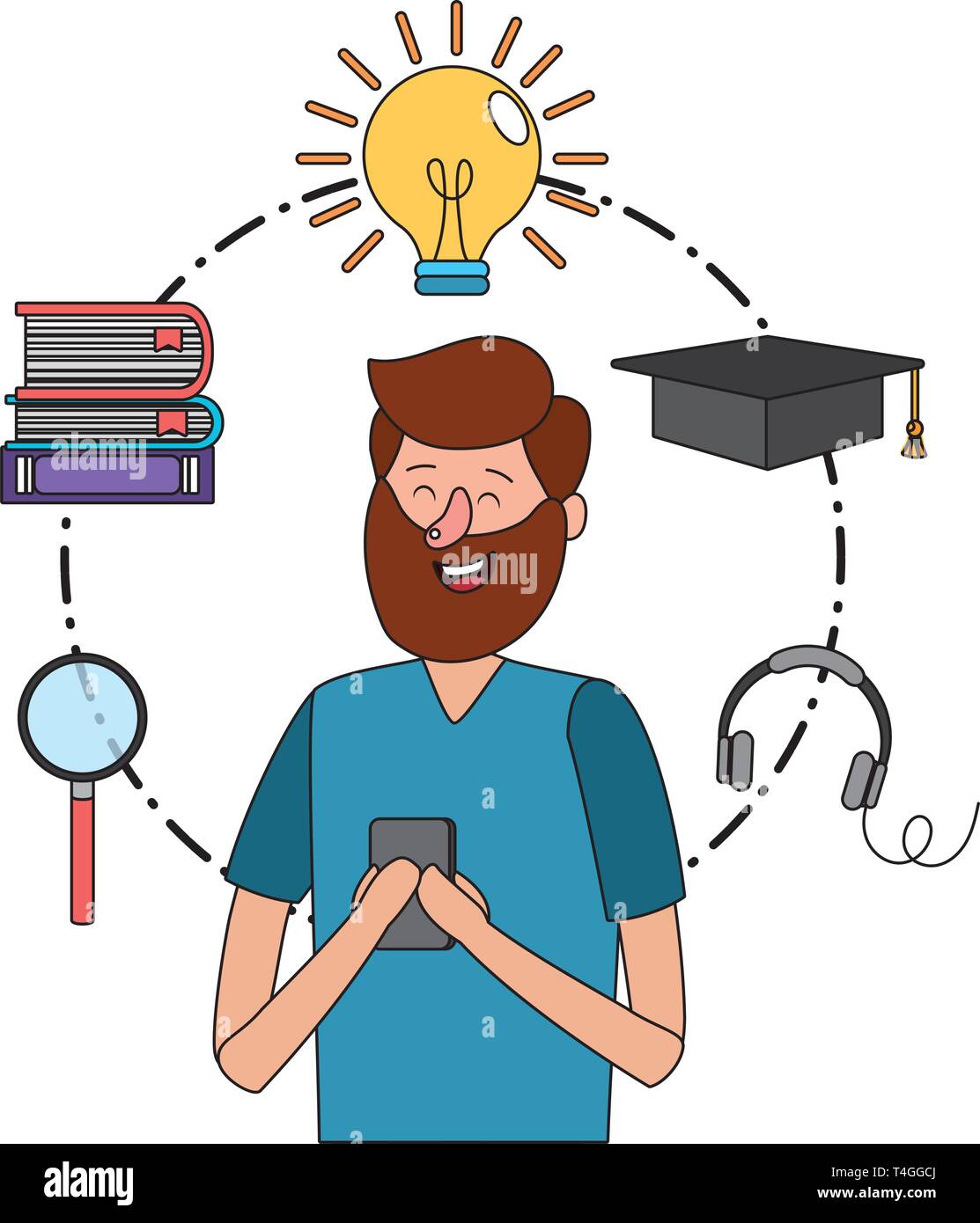 online education man with smartphone cartoon vector illustration ...