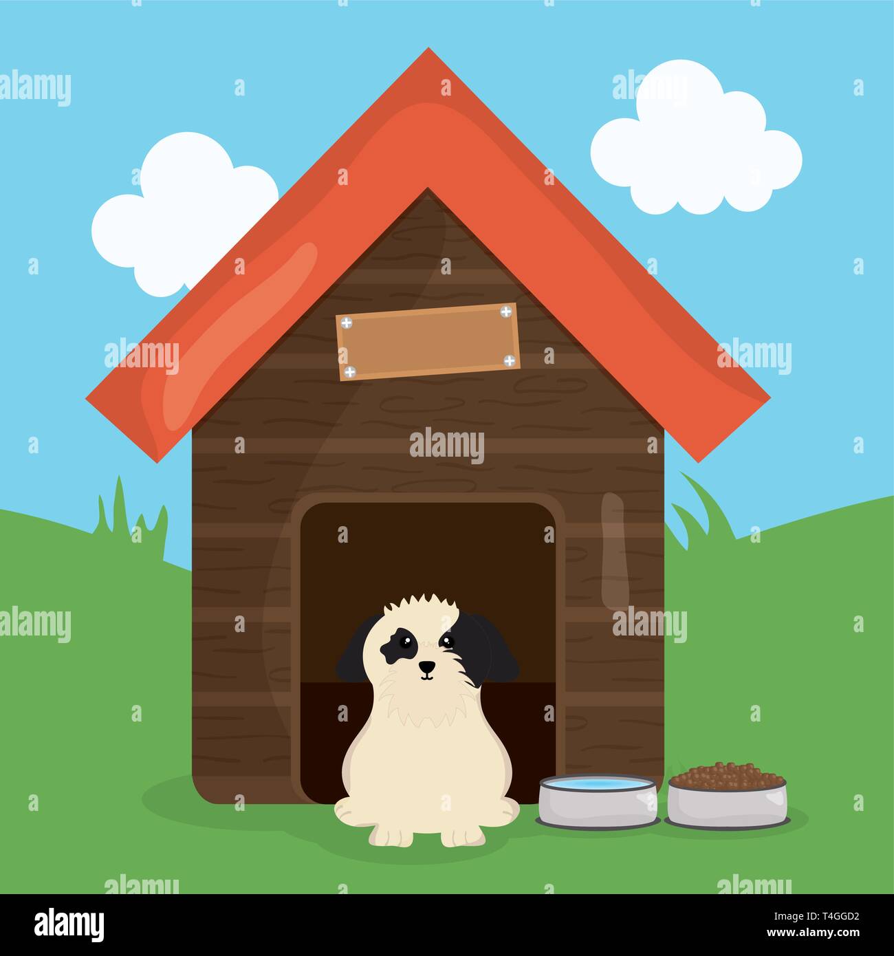 cute little dog in wooden house pet character vector illustration ...
