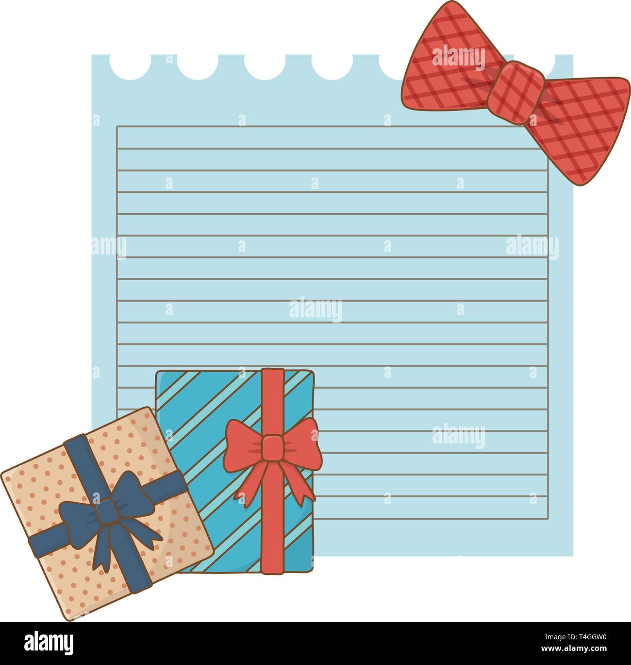 paper sheet with gift boxes and bow tie icon cartoon vector ...