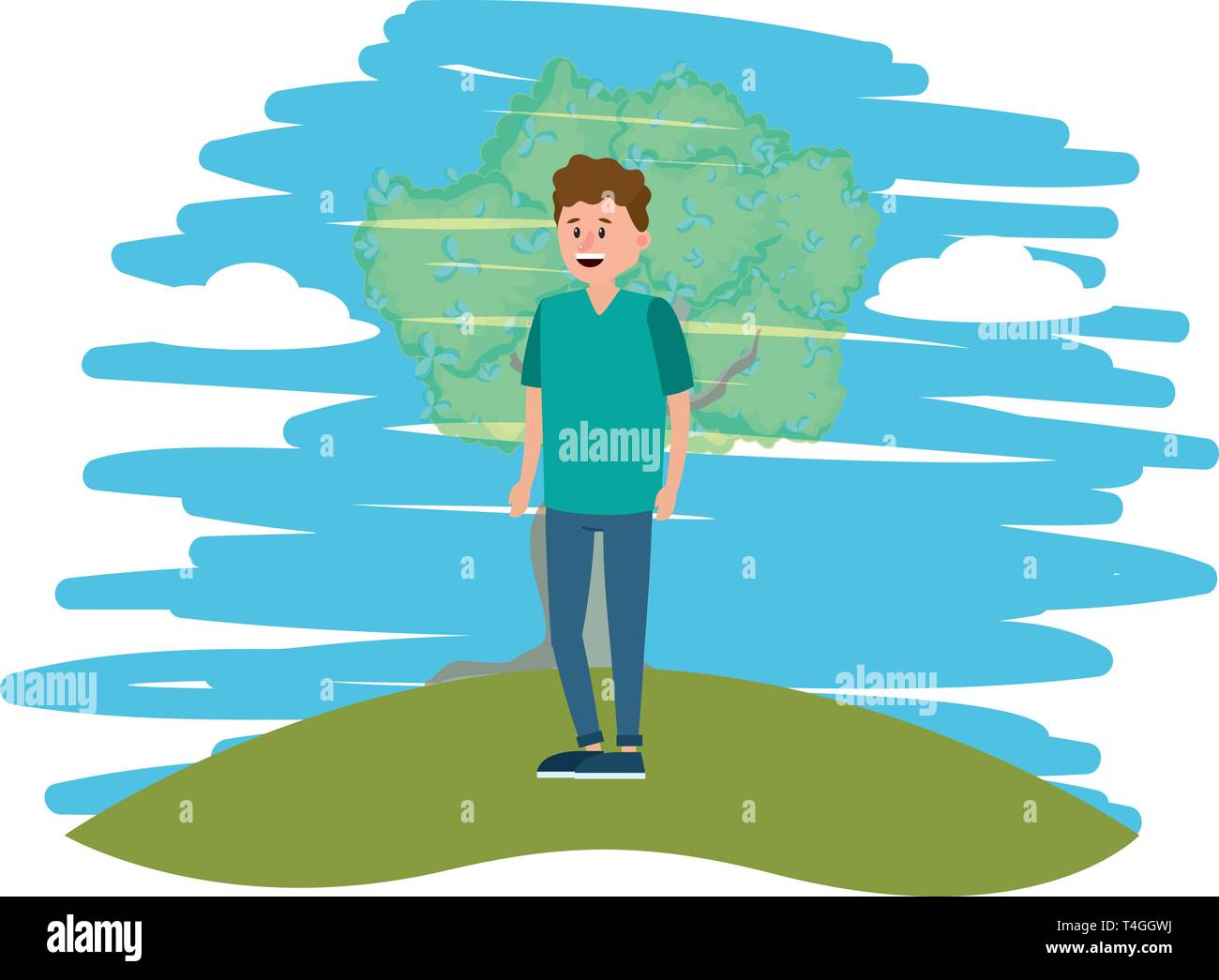 young man at nature park cartoon vector illustration graphic design ...