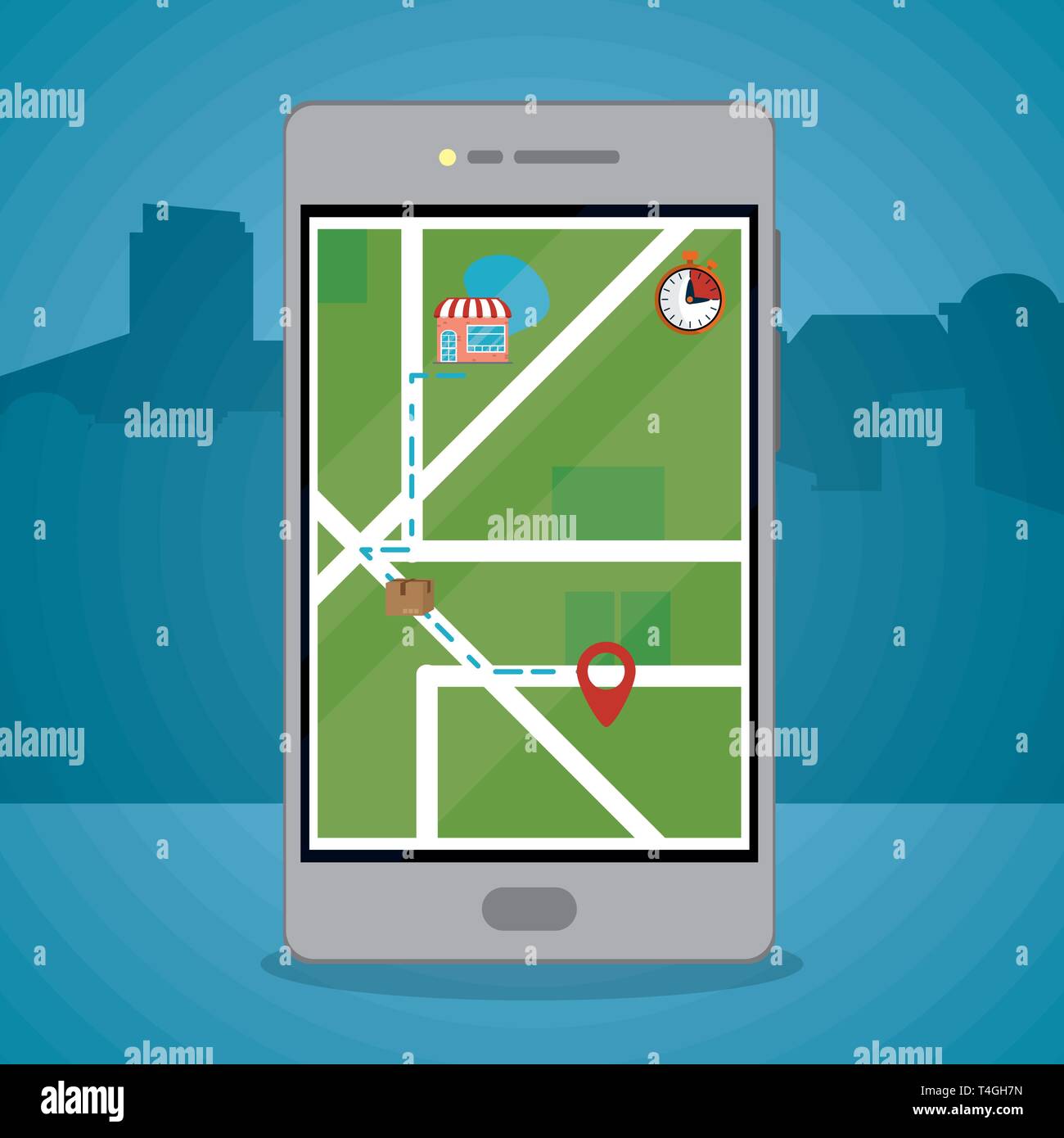 mobile order delivery app from smartphone map vector illustration ...