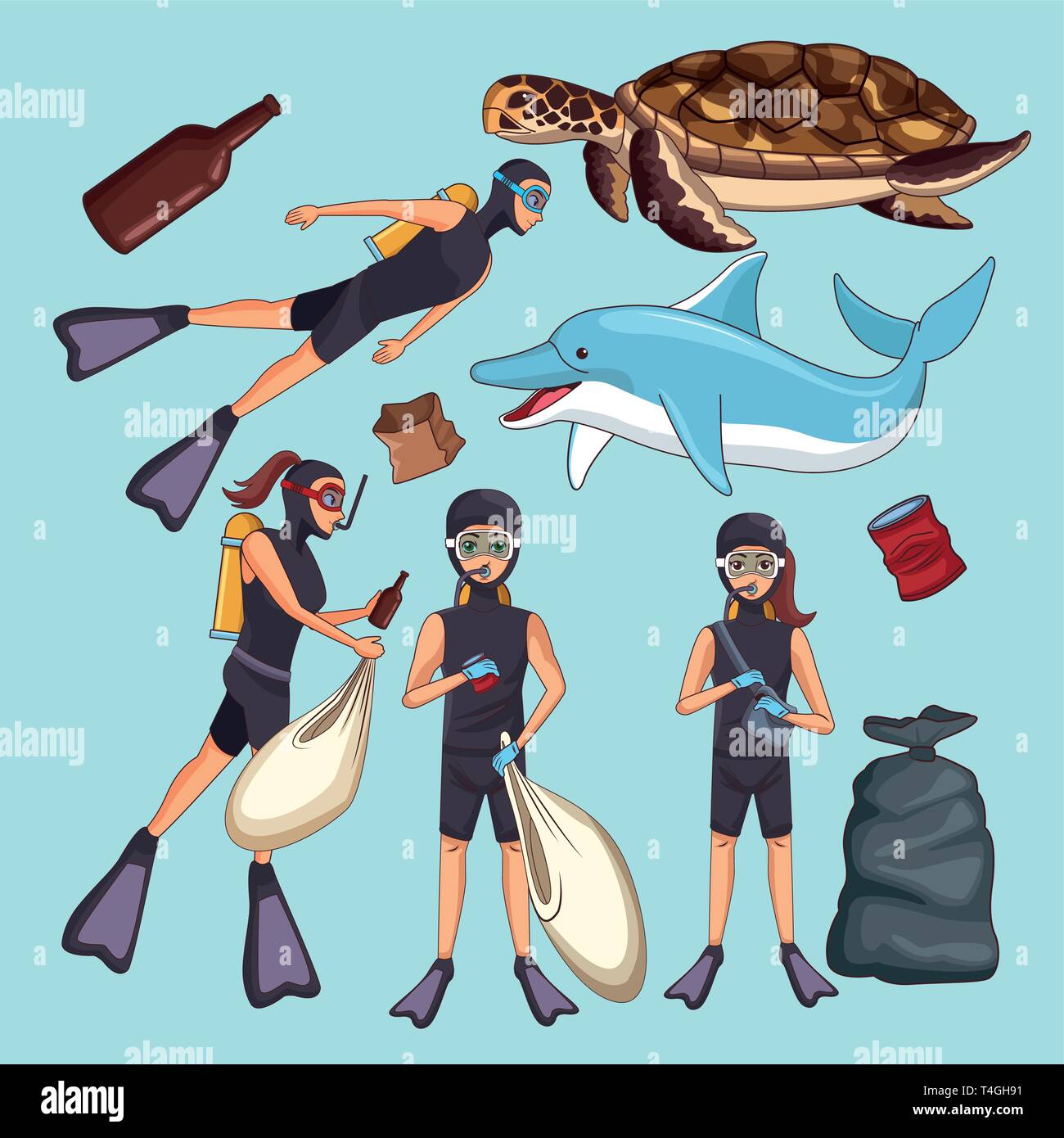 Sea cleaning cartoons collection Stock Vector Image & Art - Alamy