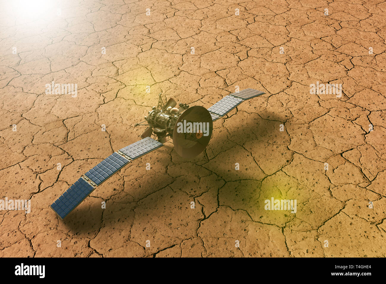 3D rendering of a spacecraft approaching a dry planet Stock Photo - Alamy