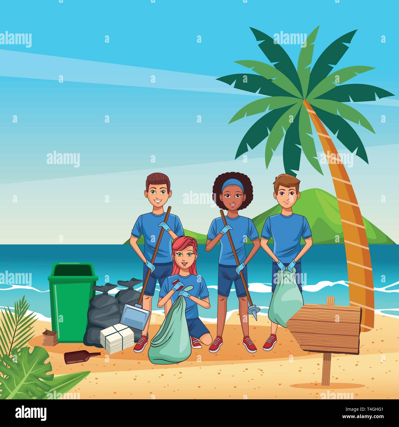 Teenagers cleaning beach Stock Vector Image & Art - Alamy