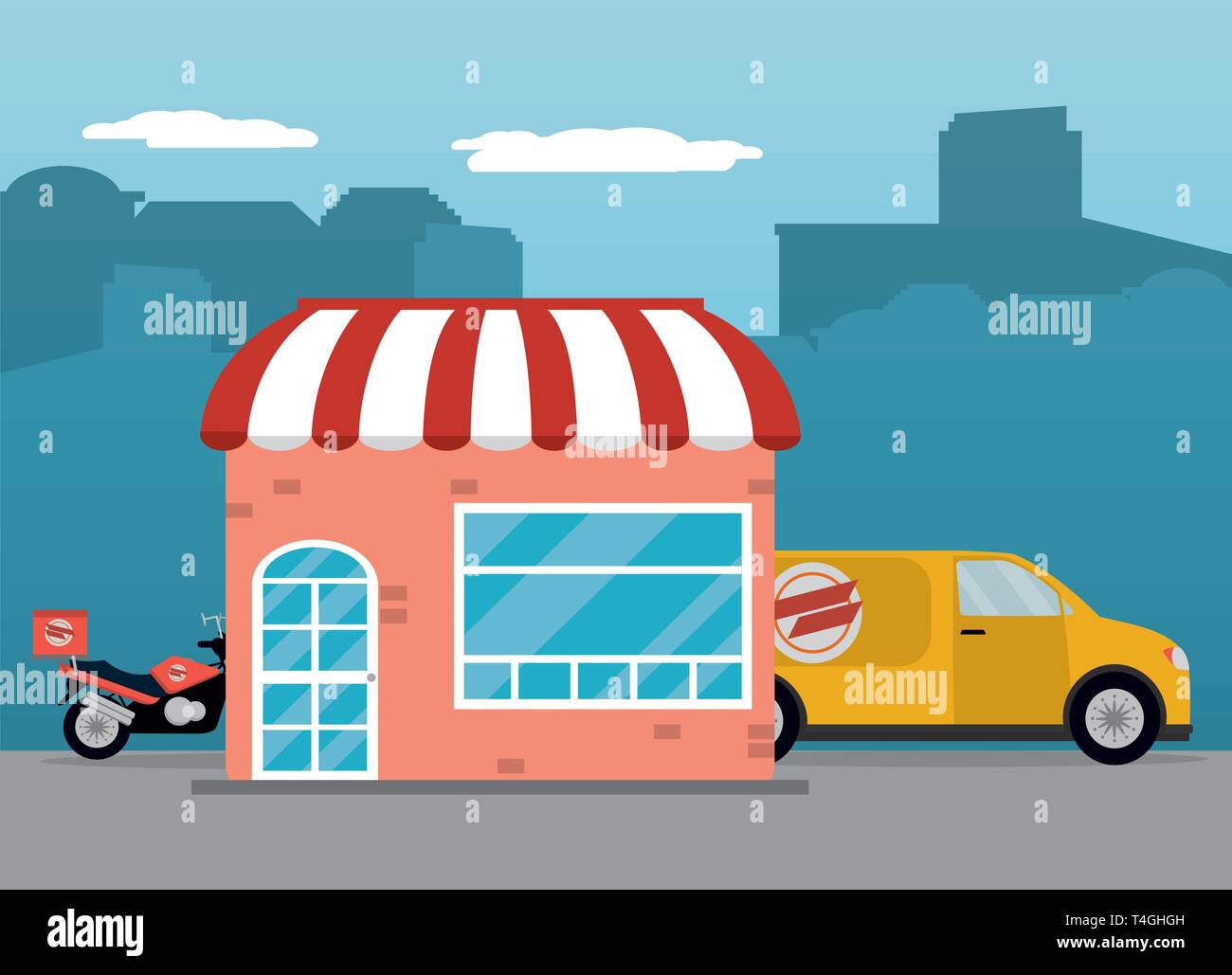food order delivery truck restaurant in city vector illustration ...