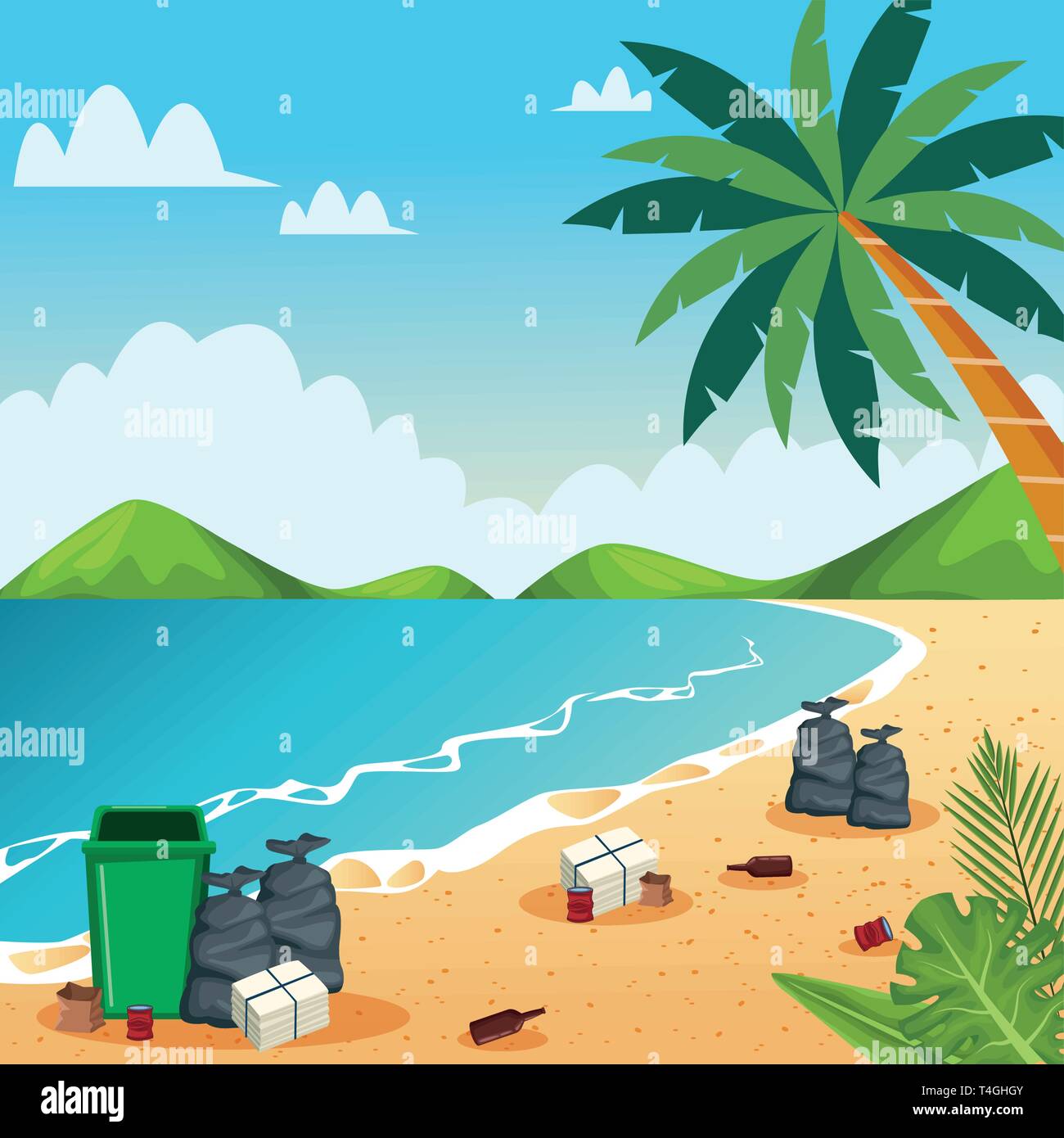 Clean sea, dirty sea beach Stock Vector Images - Alamy