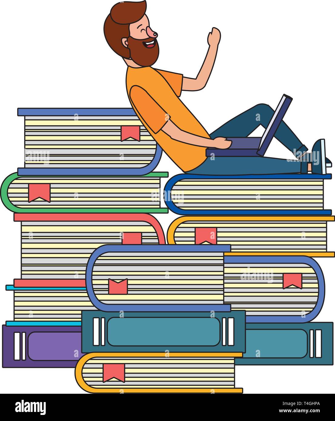 online education man with laptop cartoon vector illustration graphic ...