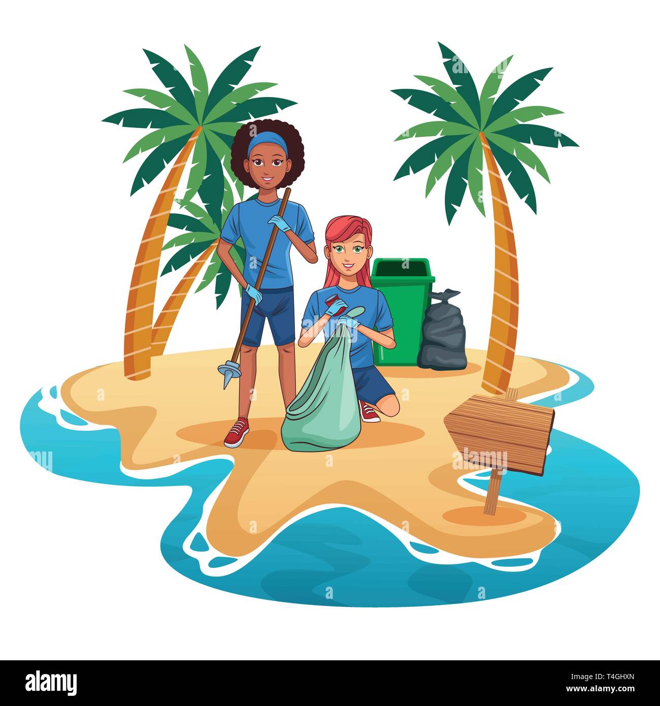 Teenagers cleaning beach Stock Vector Image & Art - Alamy