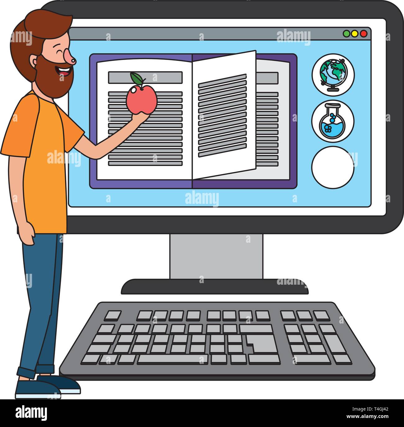 online education man with computer cartoon vector illustration graphic ...