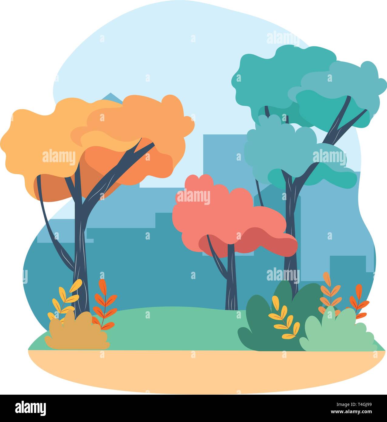outdoor concept trees with bushes cartoon vector illustration graphic ...