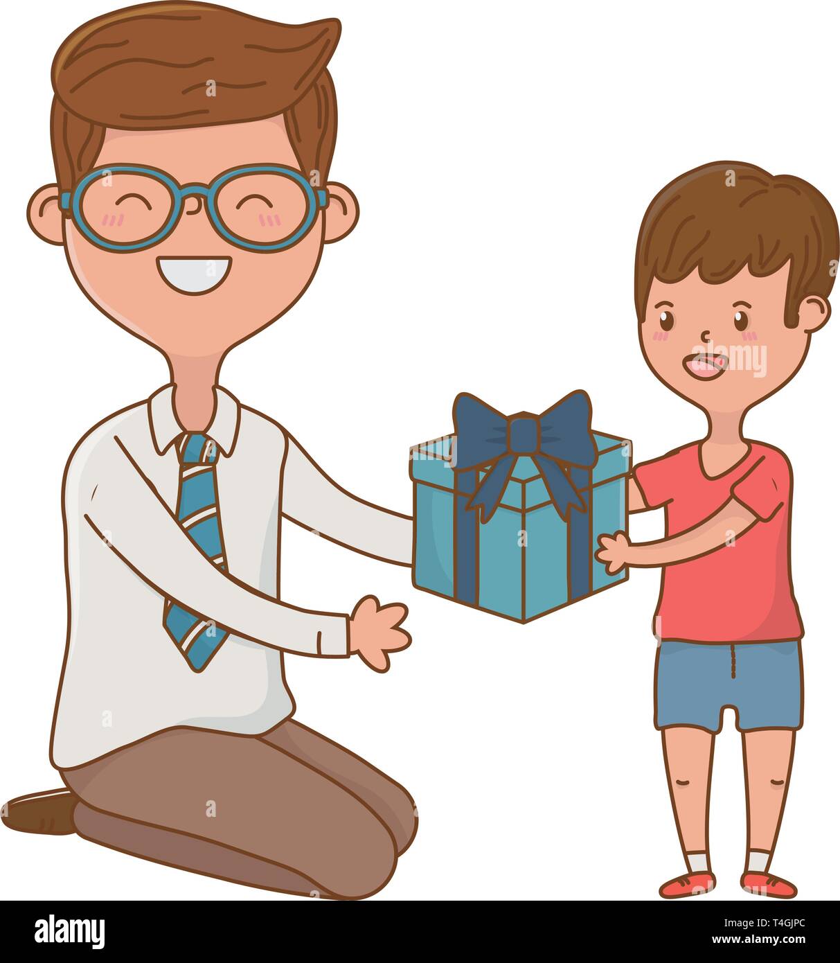 man and child with gift avatar cartoon character glasses vector ...