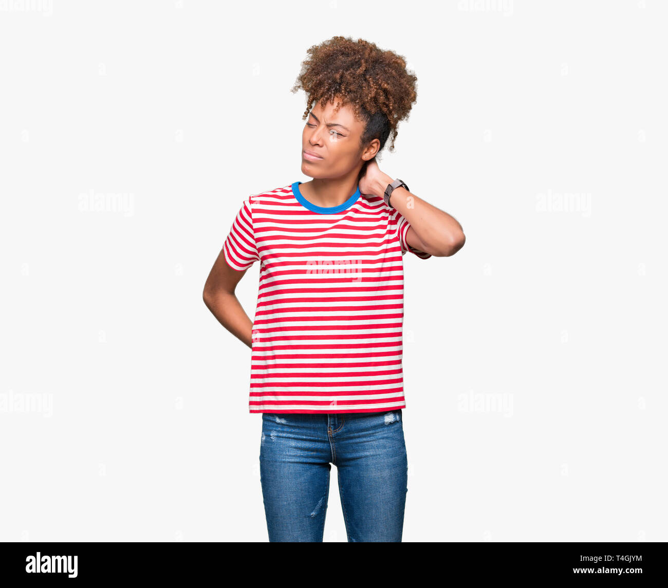 Beautiful young african american woman over isolated background ...