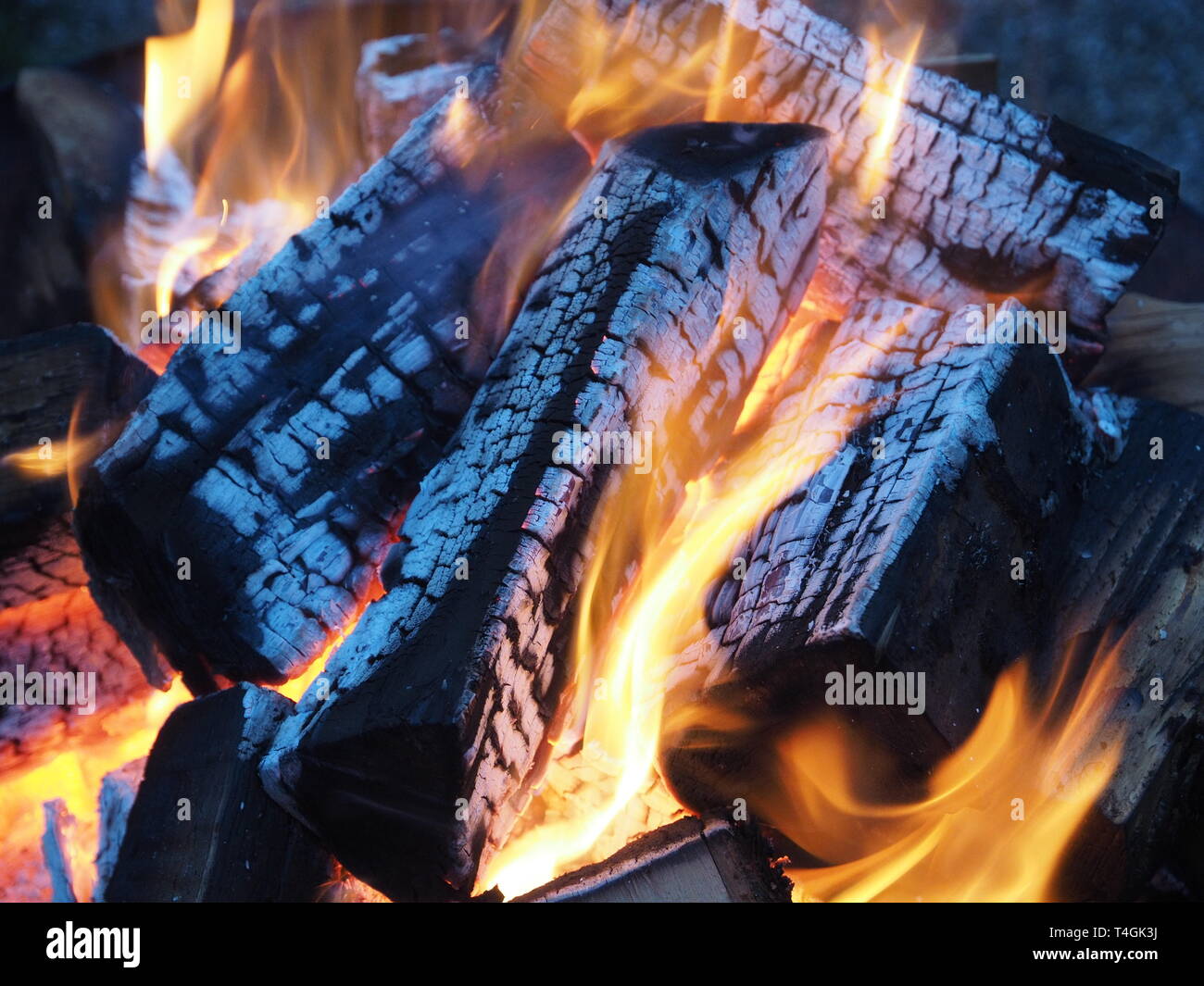 Closeup of a burning campfire with colorful flames Stock Photo - Alamy
