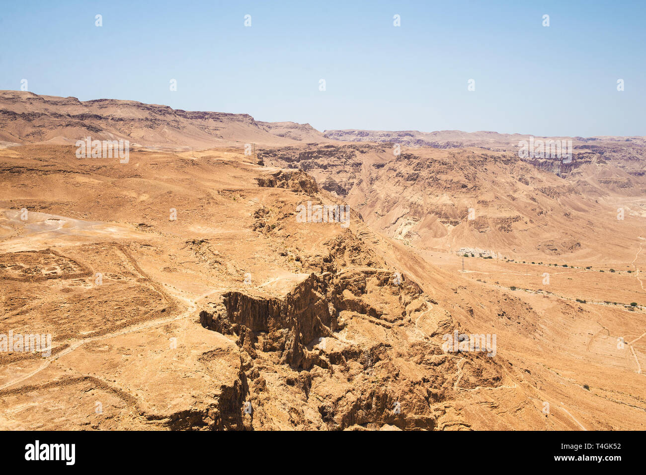 Top view from Masada fortress to the Judaean desert and the Dead Sea ...