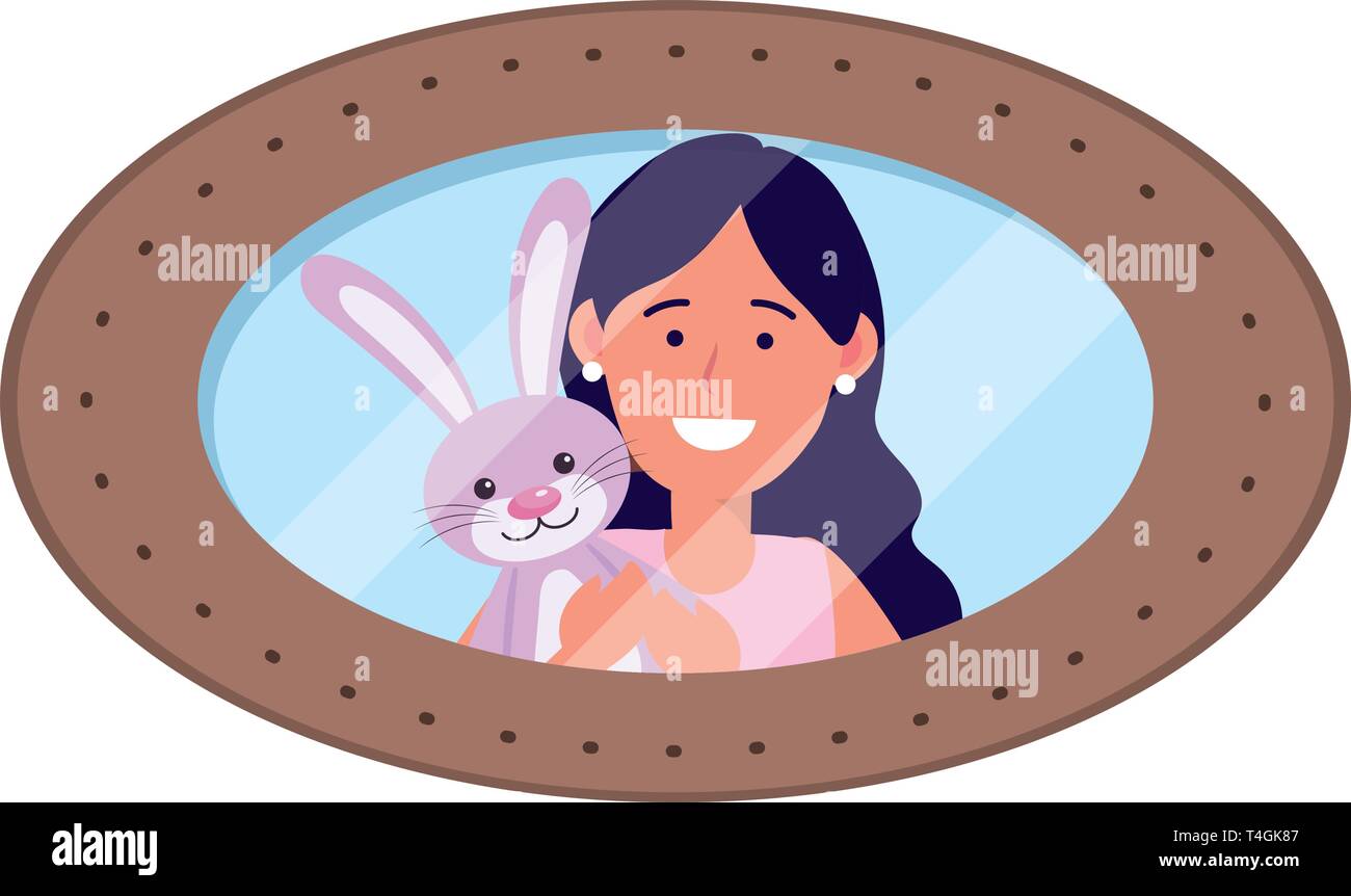girl with bunny toy avatar cartoon character photo frame vector ...