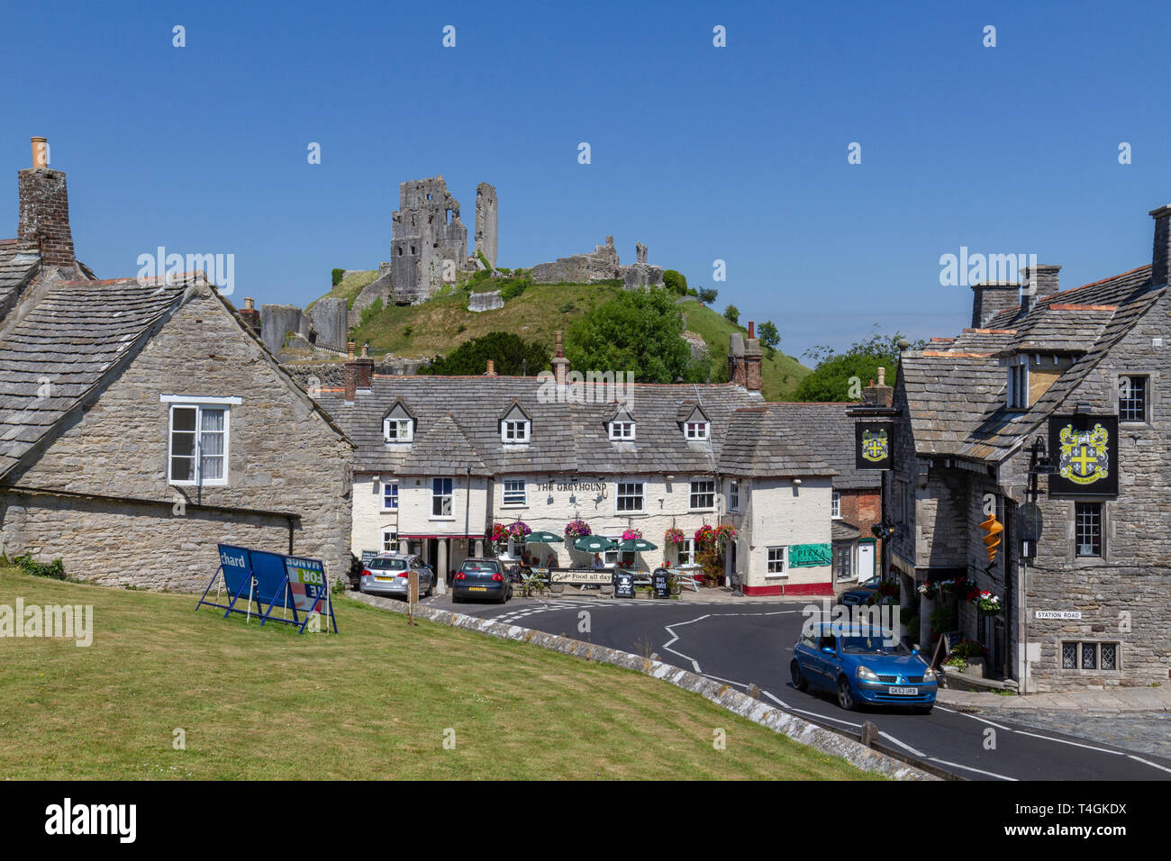 View from St Edward's Church towards Corfe Castle in Corfe Castle ...