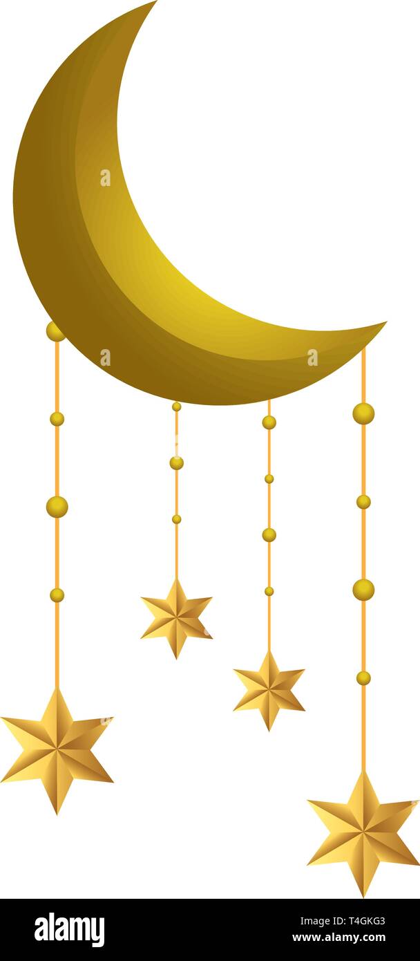 waning moon with hanging stars icon cartoon vector illustration graphic ...