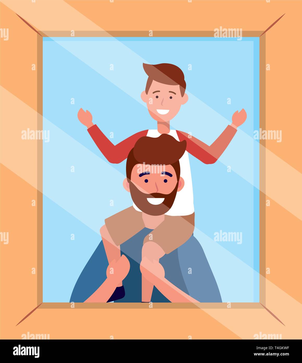 man carrying a child avatar cartoon character photo frame vector ...