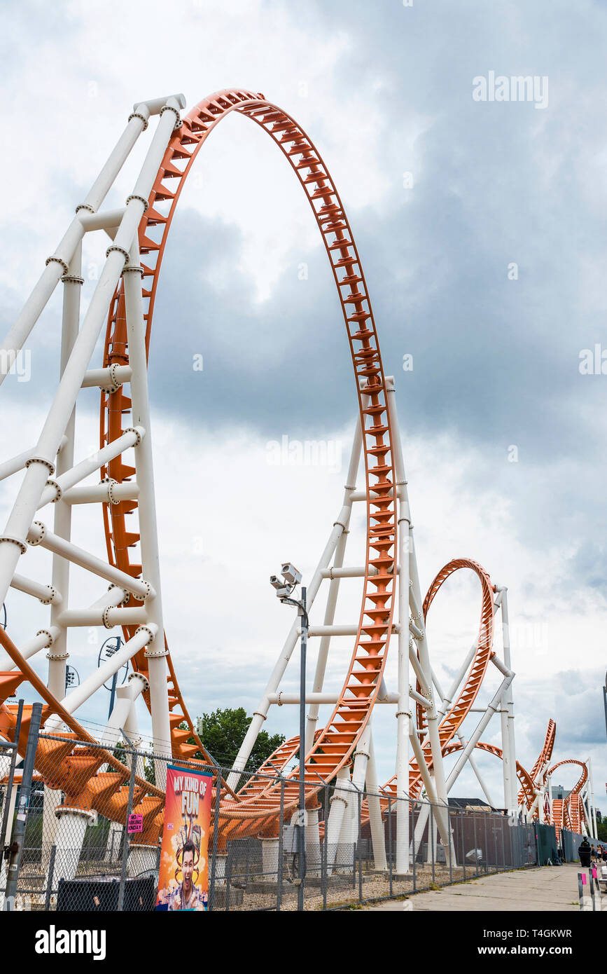 New York City, USA - July 30, 2018: Thunderbolt, a steel roller coaster ...