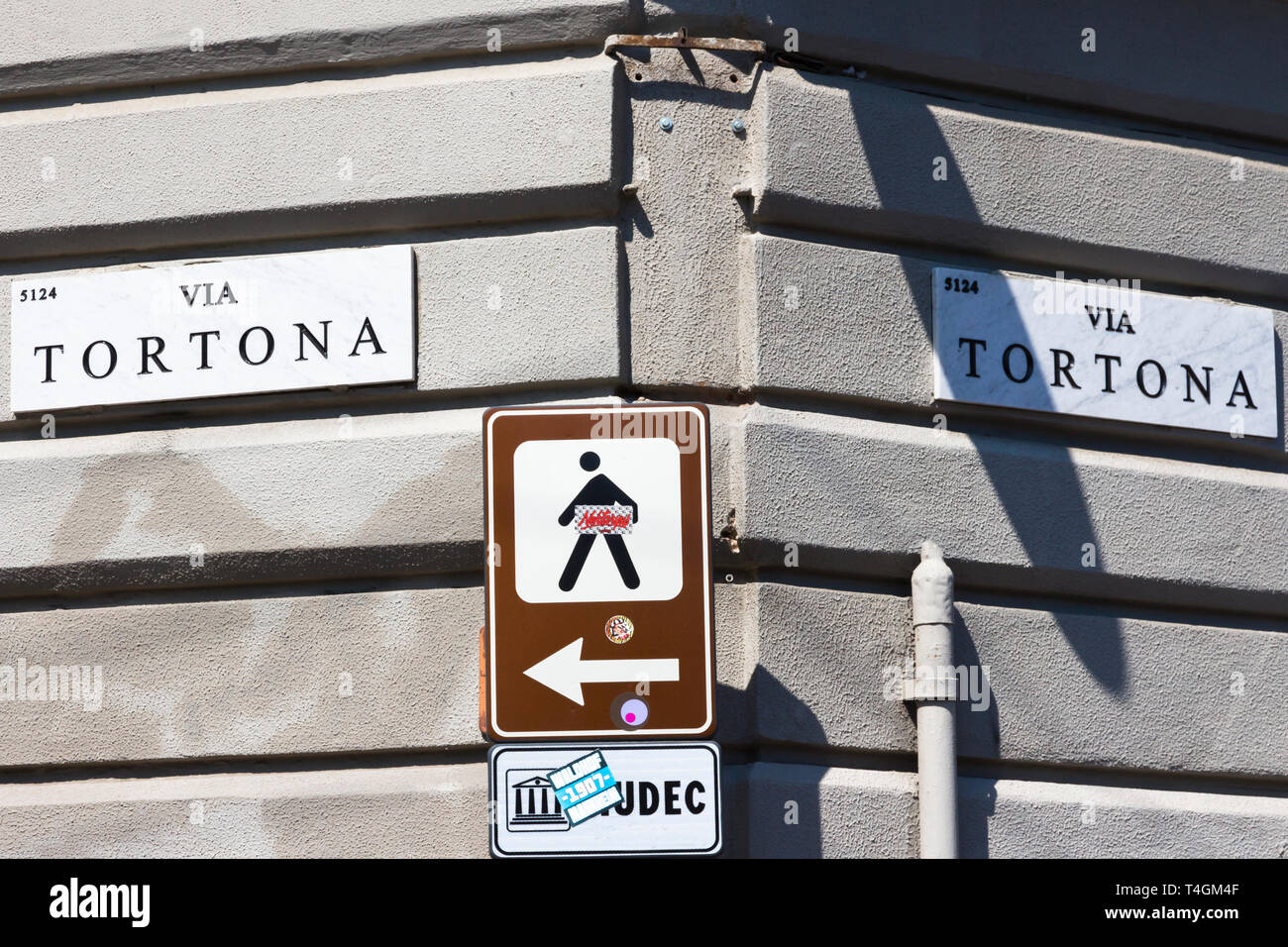 Milan, street sign, Via Tortona - double marble panels with the road ...